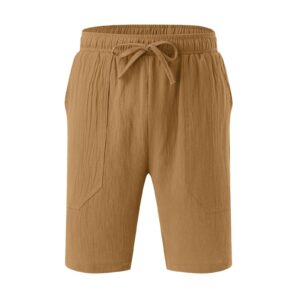 Today 2022 Men Linen Shorts Elastic Waist Drawstring Cotton Linen Shorts with Pockets Loose Fit Outdoor Summer Beach Shorts 5in Linen Shorts Men Khaki 2X