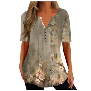 returns and refunds my orders return center womens summer tops with sleeves dressy tops for women casual v neck floral print ethnic blouse short sleeve buttons summer trendy vintage shirts gray xl