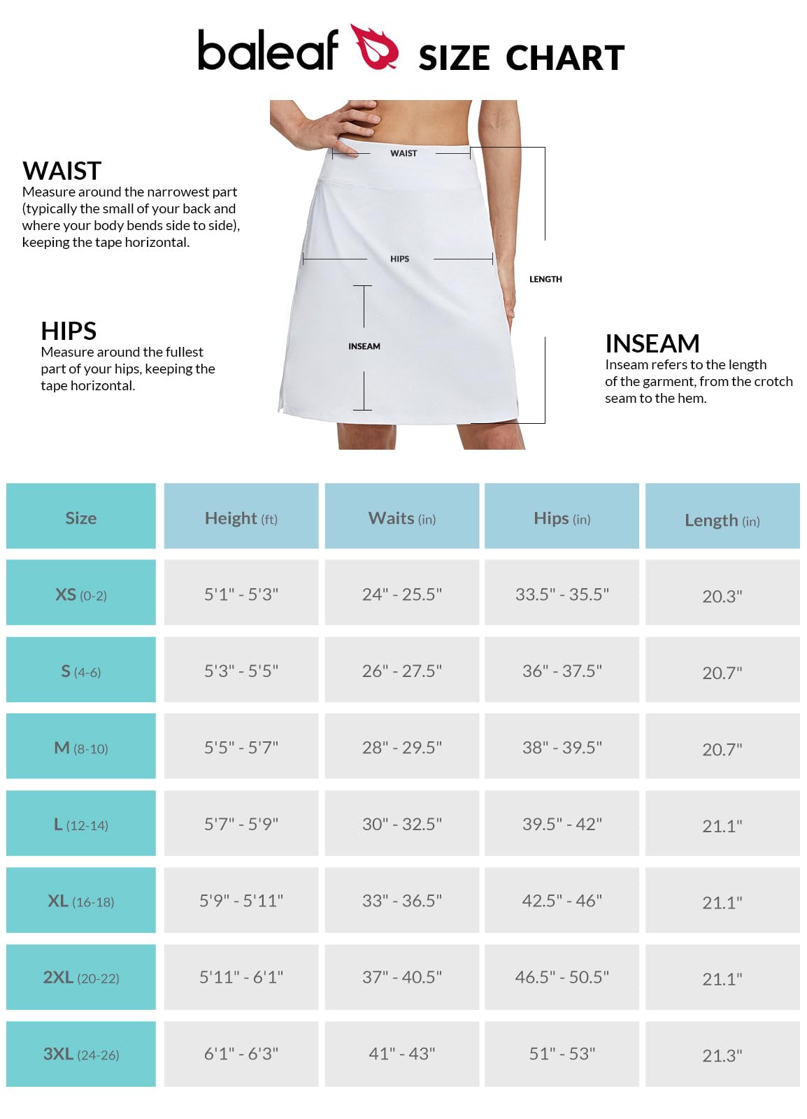 BALEAF Women's 20" Golf Skirts Knee Length Skorts Athletic Modest Long Acitive Casual Pockets UV Protection White XXL