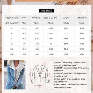 Dokotoo Womens Winter Jean Denim Jacket Coats Long Sleeve Open Front Fleece Jacket Stand Collar Button Down Sherpa Fashion Coats for Women 2024 Cardigans Outerwear with Pockets Blue Large