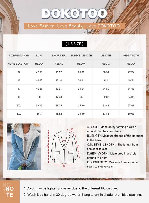 Dokotoo Womens Winter Jean Denim Jacket Coats Long Sleeve Open Front Fleece Jacket Stand Collar Button Down Sherpa Fashion Coats for Women 2024 Cardigans Outerwear with Pockets Blue Large