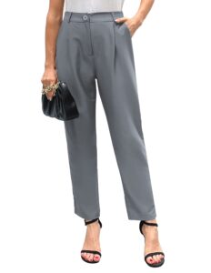 grace karin women casual work pants with pockets elastic waist pants blue grey m