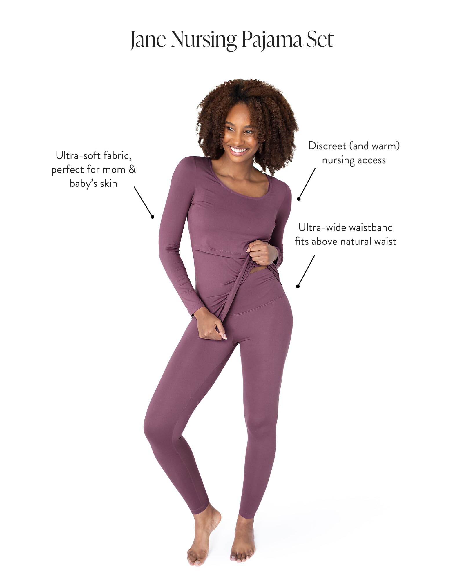 Kindred Bravely Jane Nursing Pajama Set | Nursing Pajamas for Breastfeeding (Burgundy Plum, X-Large)