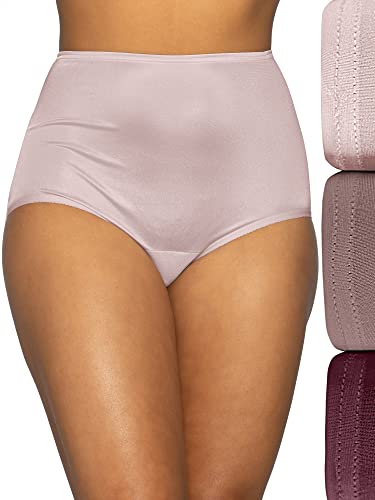 Vanity Fair Women's Perfectly Yours Traditional Nylon Brief Panties, 3 Pack-Maroon/Chocolate/Quartz, 11