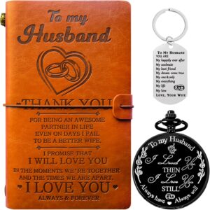 boomboomgifts gifts to husband from wife,to my husband journal from wife,leather journal gifts to husband from wife,pocket watch to husband,husband keychain from wife,wife to husband gift