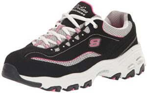 skechers womens d'lites - life saver memory foam lace-up sneaker,black/pink,8 m us