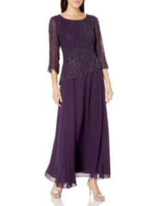 j kara women's petite floral beaded gown, plum/wine/shaded, 16p