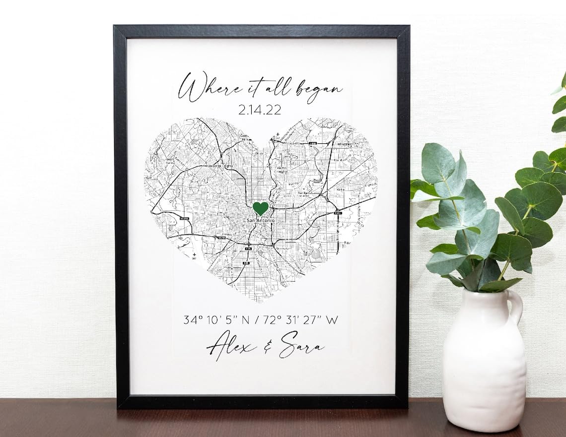 Green Homes's Where We Met Map, Personalized Couples Gift, Custom Map, Boyfriend Gift, First Date Memory Map, Black and White Map, Where It Began Map, Gift for Him, Gift for Her