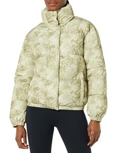 amazon essentials women's relaxed-fit mock-neck short puffer jacket (available in plus size) (previously daily ritual), olive speckled print, large