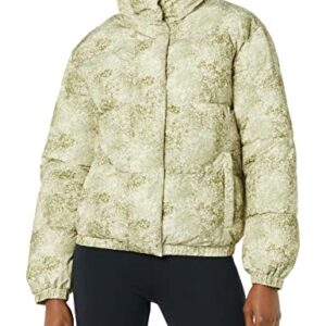 Amazon Essentials Women's Relaxed-Fit Mock-Neck Short Puffer Jacket (Available in Plus Size) (Previously Daily Ritual), Olive Speckled Print, Large