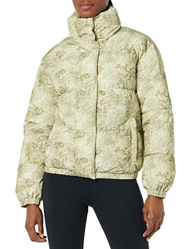 Amazon Essentials Women's Relaxed-Fit Mock-Neck Short Puffer Jacket (Available in Plus Size) (Previously Daily Ritual), Olive Speckled Print, Large