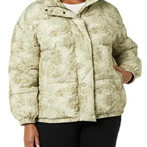 Amazon Essentials Women's Relaxed-Fit Mock-Neck Short Puffer Jacket (Available in Plus Size) (Previously Daily Ritual), Olive Speckled Print, Large