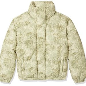 Amazon Essentials Women's Relaxed-Fit Mock-Neck Short Puffer Jacket (Available in Plus Size) (Previously Daily Ritual), Olive Speckled Print, Large