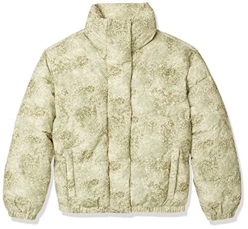 Amazon Essentials Women's Relaxed-Fit Mock-Neck Short Puffer Jacket (Available in Plus Size) (Previously Daily Ritual), Olive Speckled Print, Large