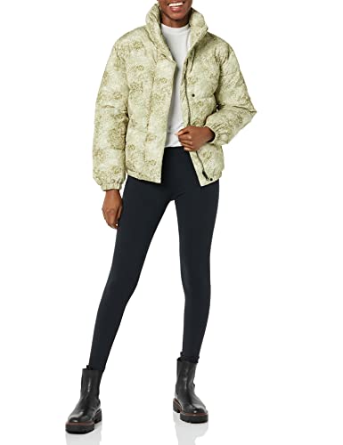 Amazon Essentials Women's Relaxed-Fit Mock-Neck Short Puffer Jacket (Available in Plus Size) (Previously Daily Ritual), Olive Speckled Print, Large