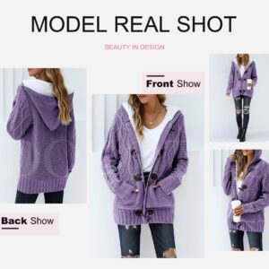 Dokotoo Womens Fashion 2024 Ladies Winter Hooded Casual Fluffy Cardigans Sweaters Solid Open Front Long Sleeve Cable Knit Sweaters Fleece Coats Outerwear with Pockets Purple Medium