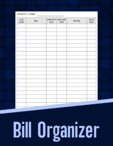 bill organizer: bill payment tracker, payment notebook, expense tracker