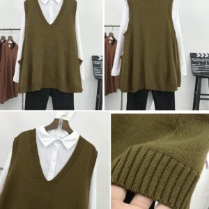 YESNO Sweater Vest Women Loose Swing Cotton Cute Oversized Knit Pullover Sleeveless Sweater Tops with Drop Pockets 3XL WM9 Olive