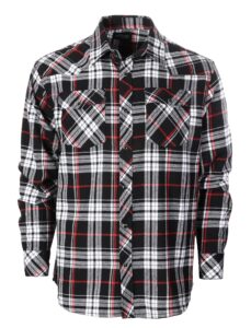 gioberti men 100% cotton western flannel plaid shirt w/snap-on button, black white red line, x-large