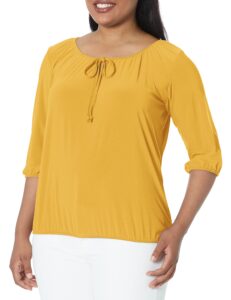 star vixen women's 3/4 sleeve, front tie peasant top, mustard, x-large