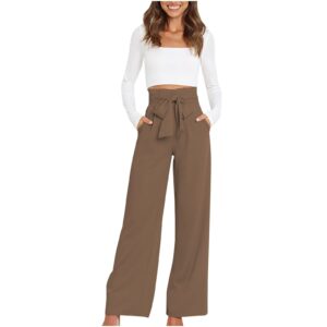 paper bag pants women high waist summer casual wide leg palazzo pant elegant belted long trousers with pockets