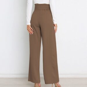 Paper Bag Pants Women High Waist Summer Casual Wide Leg Palazzo Pant Elegant Belted Long Trousers with Pockets