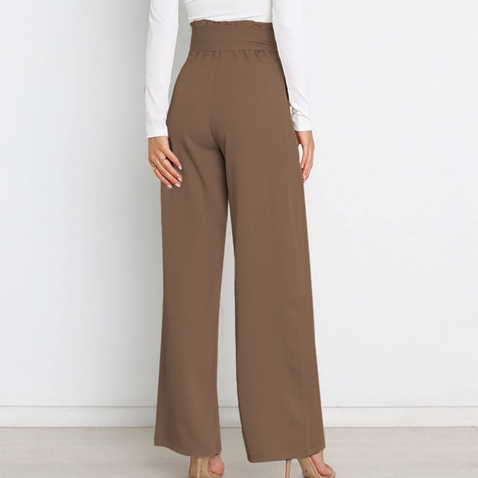 Paper Bag Pants Women High Waist Summer Casual Wide Leg Palazzo Pant Elegant Belted Long Trousers with Pockets