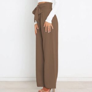 Paper Bag Pants Women High Waist Summer Casual Wide Leg Palazzo Pant Elegant Belted Long Trousers with Pockets