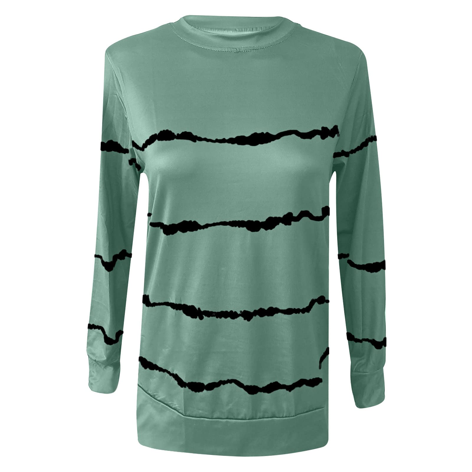 prime big deal days october Long Sleeve Shirts for Women 2023 Casul Crewneck Lightweight Sweatshirts Fashion Print Loose Pullover Trendy Tops Green XXL