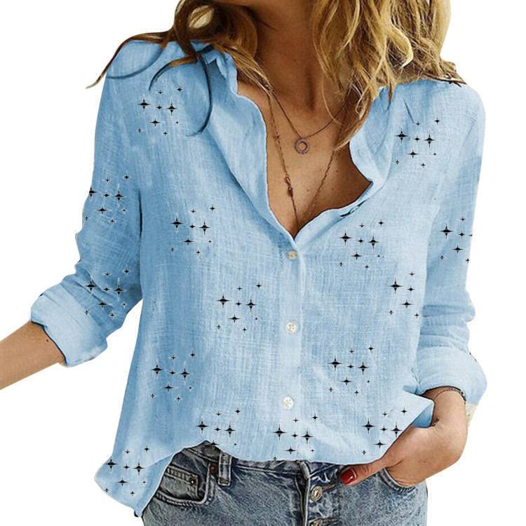 prime big deal days Summer Tops for Women 2023 Casual Long Sleeve Linen Button Down Shirts Plus Size Collared Business Casual Work Blouses Long Sleeve Tunic Tops for Women Blue XL