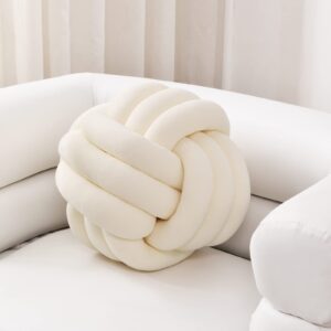 sioloc soft knot ball pillows,round throw pillow cushion home decoration plush pillow,throw knotted pillow handmade round plush pillow（7.8inches,ivory）