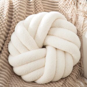 xiaijia white knot pillow round throw pillows handmade knotted pillow plush knot throw pillow for couch home decorative knotted pillows for bed living room floor pillow cushions,14 inches