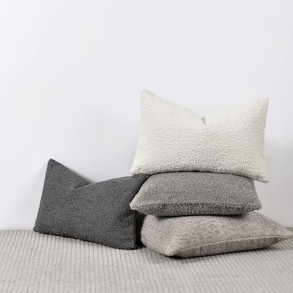 Sunkifover Textured Boucle Pillow Covers 12x20 Inches, Decorative Lumbar Pillows Cover, Neutral Pillowcase Rectangular Cushion Cover for Sofa, Couch, Bed, Bedroom, Living Room, Home Decro White.