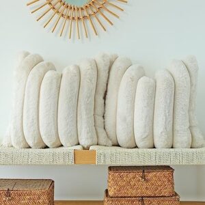 jojusis pack of 2 faux fur plush decorative throw pillow covers couch cushion case soft fluffy pillowcases wide stripe beige 18 x 18 inch