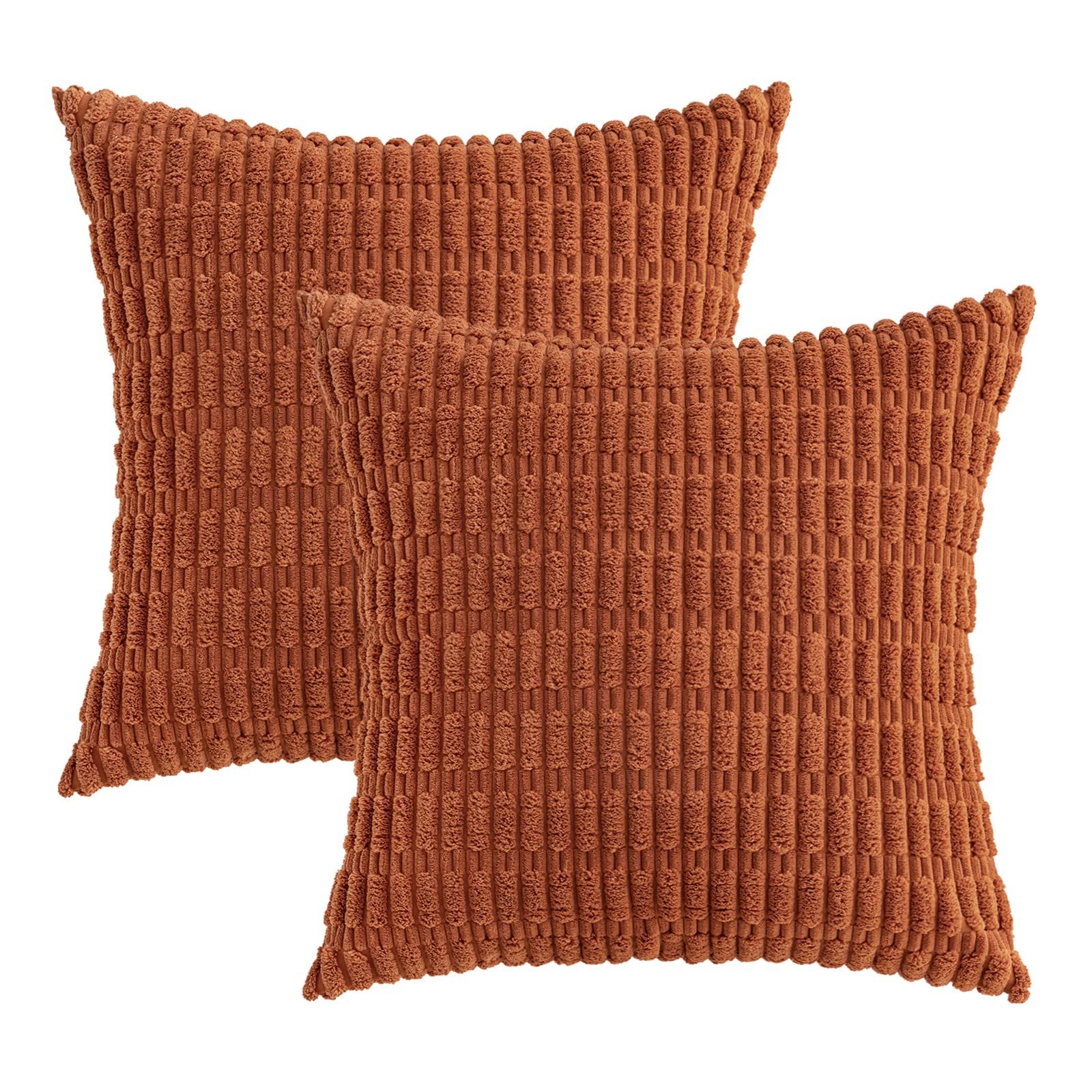 MIULEE Pack of 2 Corduroy Decorative Throw Pillow Covers 18x18 Inch Soft Boho Striped Pillow Covers Modern Farmhouse Fall Home Decor for Sofa Living Room Couch Bed Rust