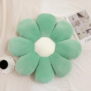 menoeceus flower pillow, daisy pillow flower shaped throw pillow, cute decorative pillows, floor pillow seating cushion, plush pillow room decor for bedroom sofa chair (green, 15.75")