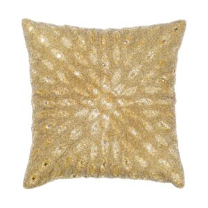 gold pillow cover, gold decorative pillow cover 16x16 inch, gold throw pillow cover, hand beaded cushion cover - beautiful elegant accessory to dress up couch sofa & bed - cover only - 1 pack