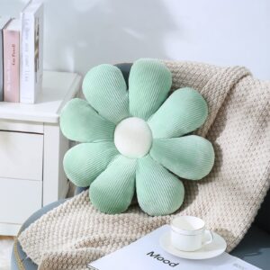 shinuoer daisy pillow flower pillow green flower shaped throw pillow cute seating cushion decorative pillows for couch sofa bed decoration(15.7'',green)