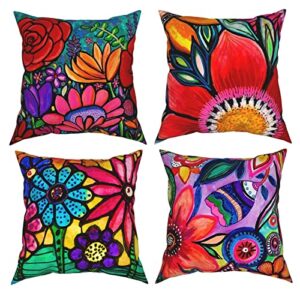 yirunni set of 4 art theme pillow cover reversible pillow cases decorative cushion throw pillowcase, for indoor outdoor home couch sofa living room party decor(18'x18'), 18 x 18-inch, (11242)