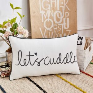 sanmetex let's cuddle decorative lumbar pillow cover 12x20 inches, embroidery rectangle grey throw pillow case for bed, bedroom, livingroom. (30x50cm).