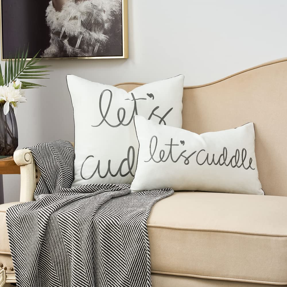 Sanmetex Let's Cuddle Decorative Lumbar Pillow Cover 12x20 Inches, Embroidery Rectangle Grey Throw Pillow Case for Bed, Bedroom, Livingroom. (30x50cm).