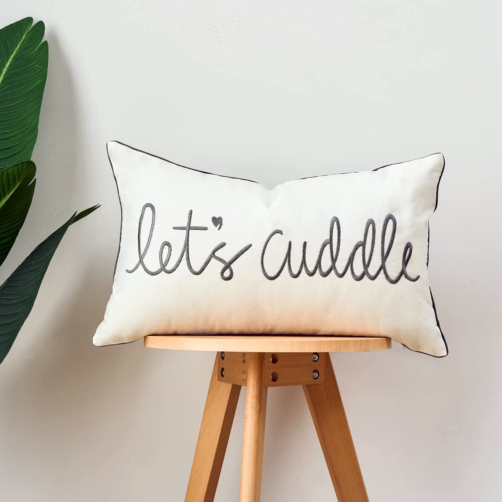 Sanmetex Let's Cuddle Decorative Lumbar Pillow Cover 12x20 Inches, Embroidery Rectangle Grey Throw Pillow Case for Bed, Bedroom, Livingroom. (30x50cm).