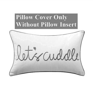 Sanmetex Let's Cuddle Decorative Lumbar Pillow Cover 12x20 Inches, Embroidery Rectangle Grey Throw Pillow Case for Bed, Bedroom, Livingroom. (30x50cm).