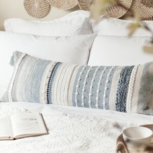 BlissBlush Coastal Blue Decorative Lumbar Pillow Cover 14x36 Boho Long Body Pillow for Bed Farmhouse Lumbar Throw Pillow for Couch Modern Accent Textured Throw PillowCase