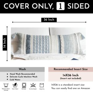 BlissBlush Coastal Blue Decorative Lumbar Pillow Cover 14x36 Boho Long Body Pillow for Bed Farmhouse Lumbar Throw Pillow for Couch Modern Accent Textured Throw PillowCase