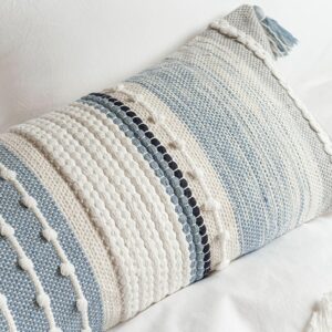 BlissBlush Coastal Blue Decorative Lumbar Pillow Cover 14x36 Boho Long Body Pillow for Bed Farmhouse Lumbar Throw Pillow for Couch Modern Accent Textured Throw PillowCase