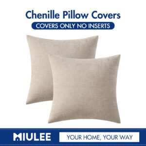 MIULEE Pack of 2 Beige Decorative Pillow Covers 18x18 Inch Soft Chenille Couch Throw Pillows Farmhouse Cushion Covers for Home Decor Sofa Bedroom Living Room