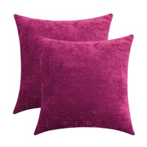 jeneoo decorative fuschia pink throw pillow covers rustic farmhouse super soft square chenille comfy solid cushion couch cases for sofa bedroom chair (set of 2, 18 x 18 inches)