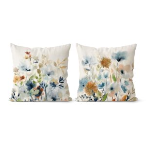 eryogs floral sage pillow covers 18x18 set of 2 fall farmhouse linen print decorative pillows for couch outdoor pillows case, for living room bedroom cushion covers for home decor