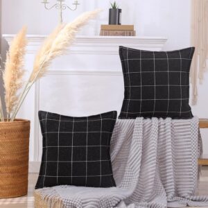 carrie home black and white plaid boho throw pillow covers 18x18 set of 2, modern farmhouse buffalo checkered decorative linen pillow cover, black boho living room decor for couch and bed